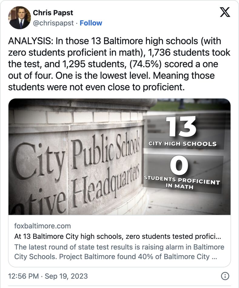 13 Baltimore City High Schools Have ZERO Students Proficient On State ...