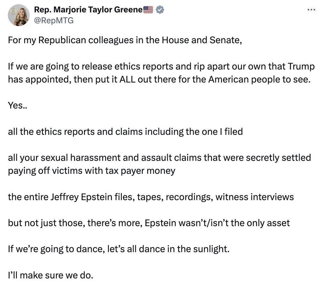 Marjorie Taylor Greene sends a message that includes magas: Some ...