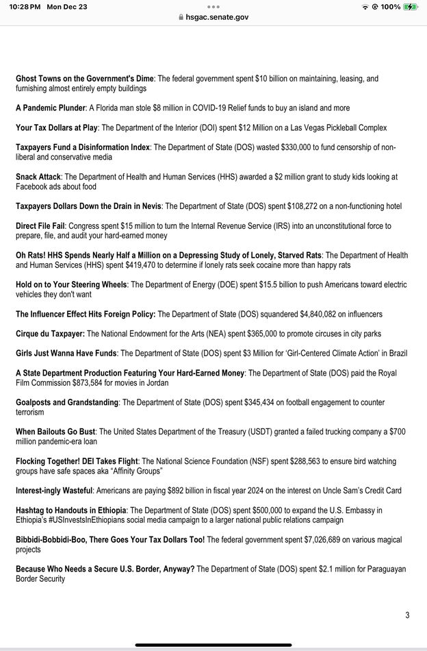 Sen. Paul's 2024 'Festivus' Reports Shows $1 Trillion in Waste: By Jim Morley—newsmax-12, 24 ...