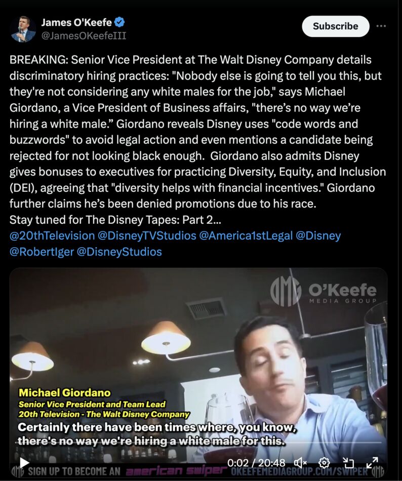 Senior VP at Walt Disney Details Discriminatory Hiring Practices and ...