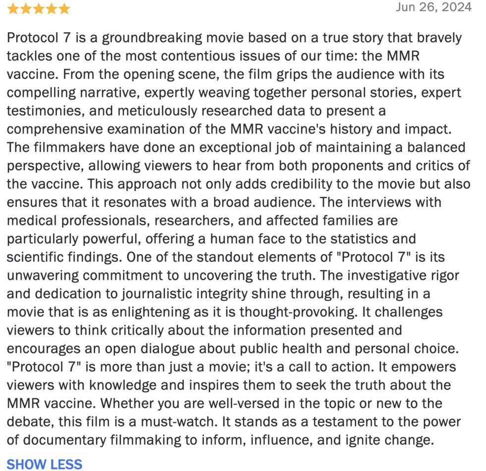 Protocol 7: The ratings from movie critics is 96% on Rotten Tomatoes ...