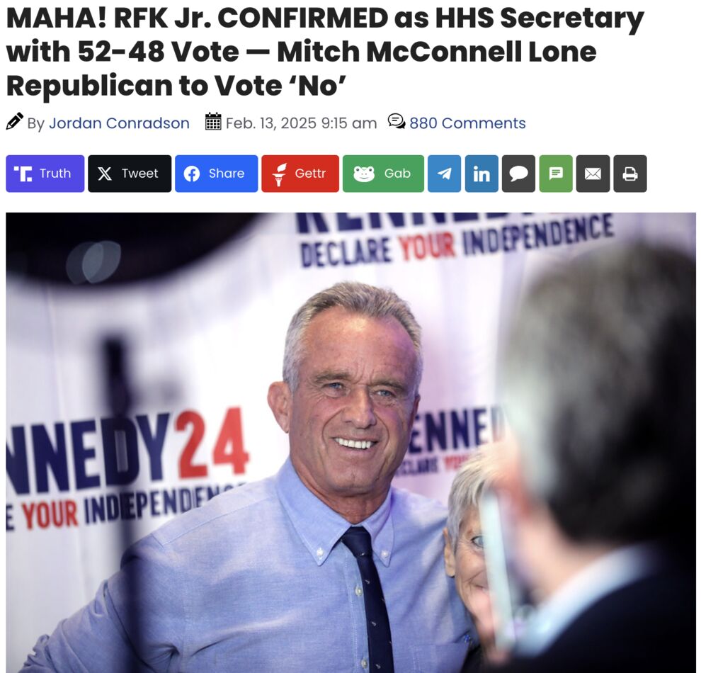 RFK, Jr CONFIRMED as HHS Secretary: The votes are in 52-48. YES!